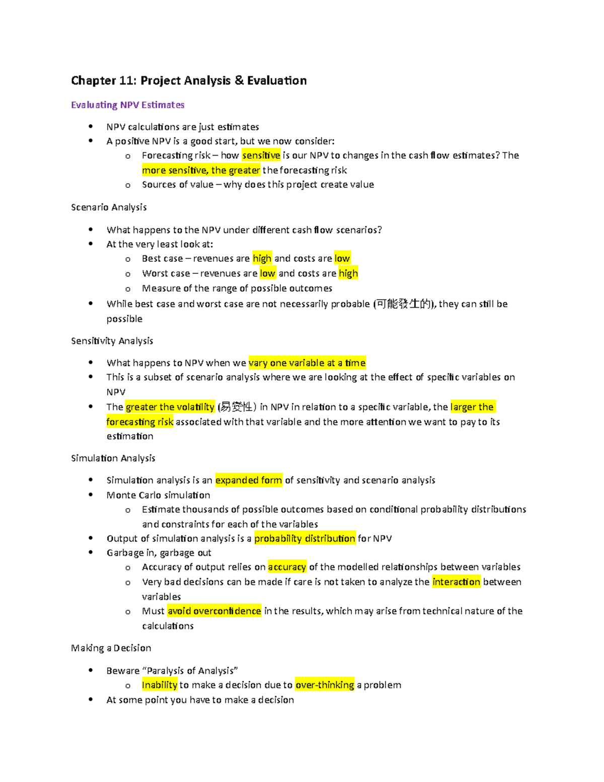 Chapter Eleven to Twenty - Chapter 11: Project Analysis & Evaluation ...