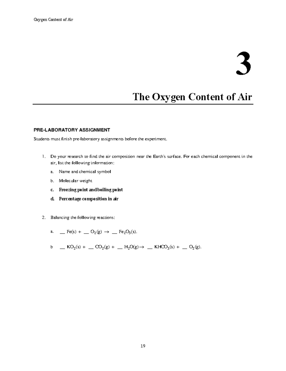 4. Oxygen Contents of Air-2023 - 3 The Oxygen Content of Air PRE ...