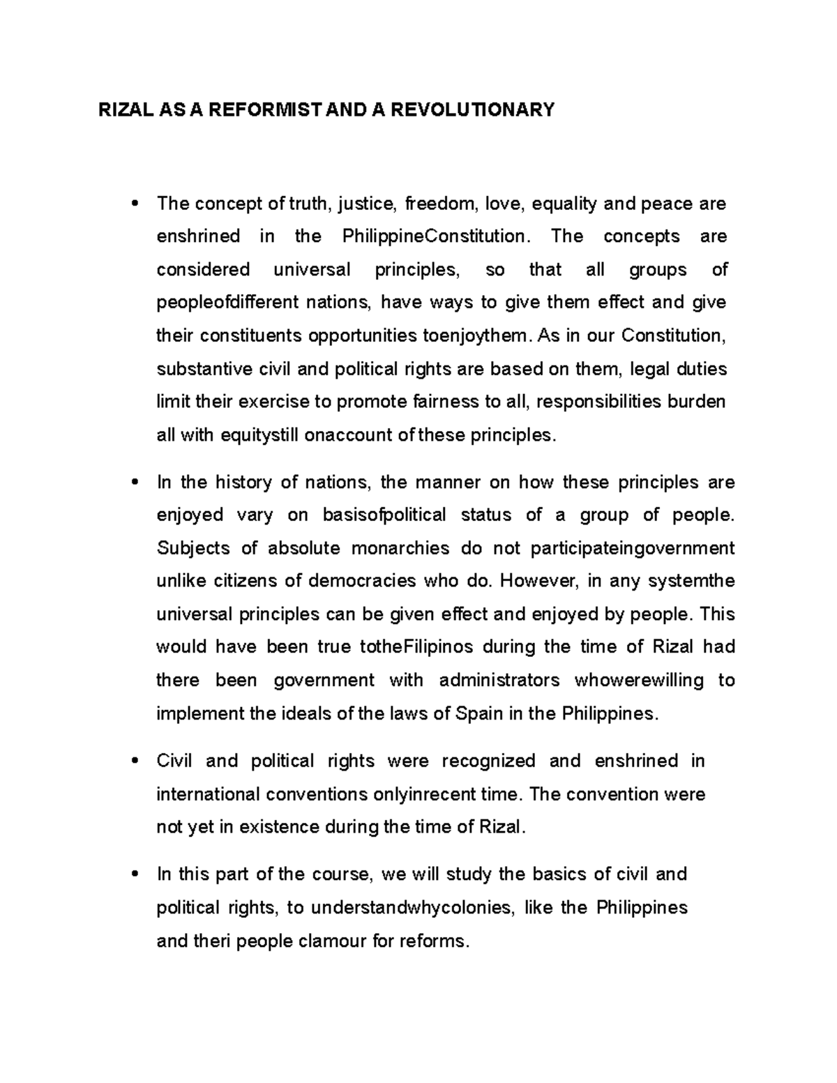 Notes Rizal - RIZAL AS A REFORMIST AND A REVOLUTIONARY The concept of ...