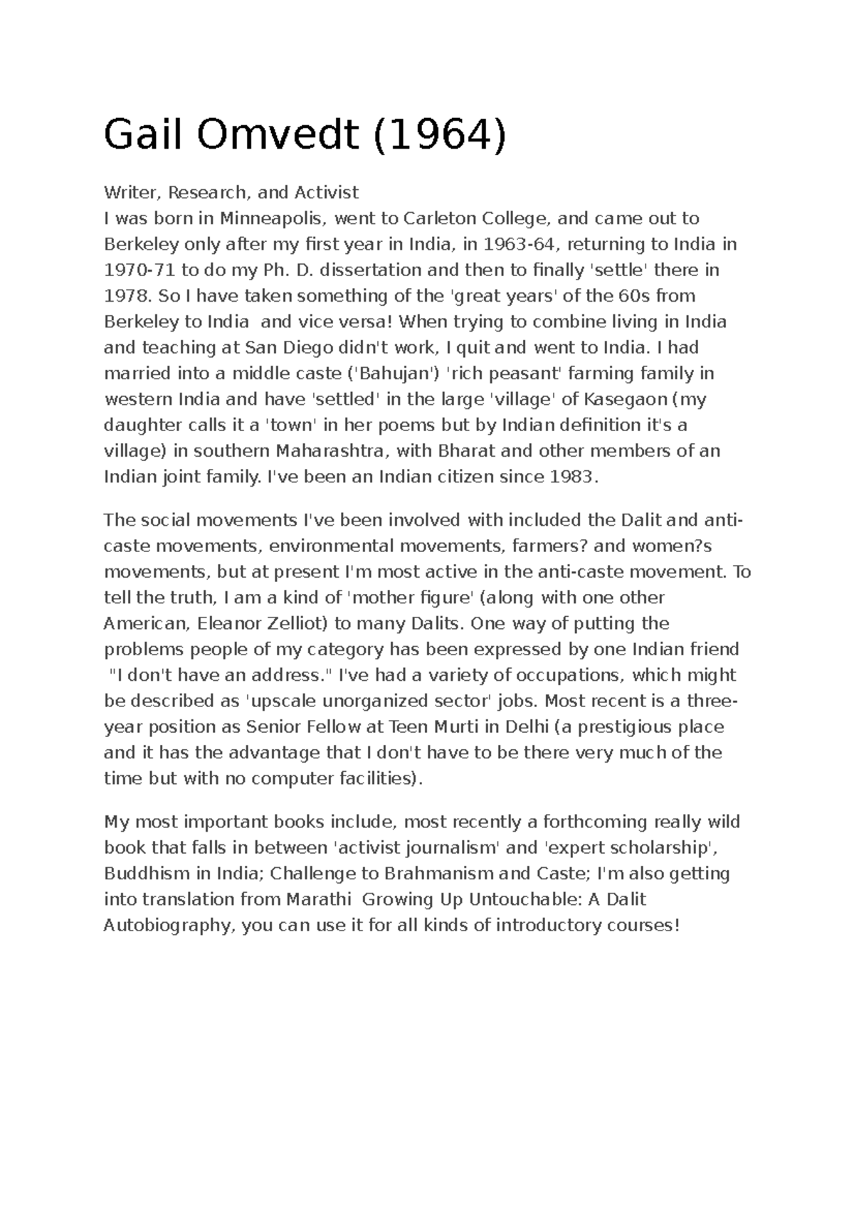 13. Gail Omvedt - history - Gail Omvedt (1964) Writer, Research, and ...