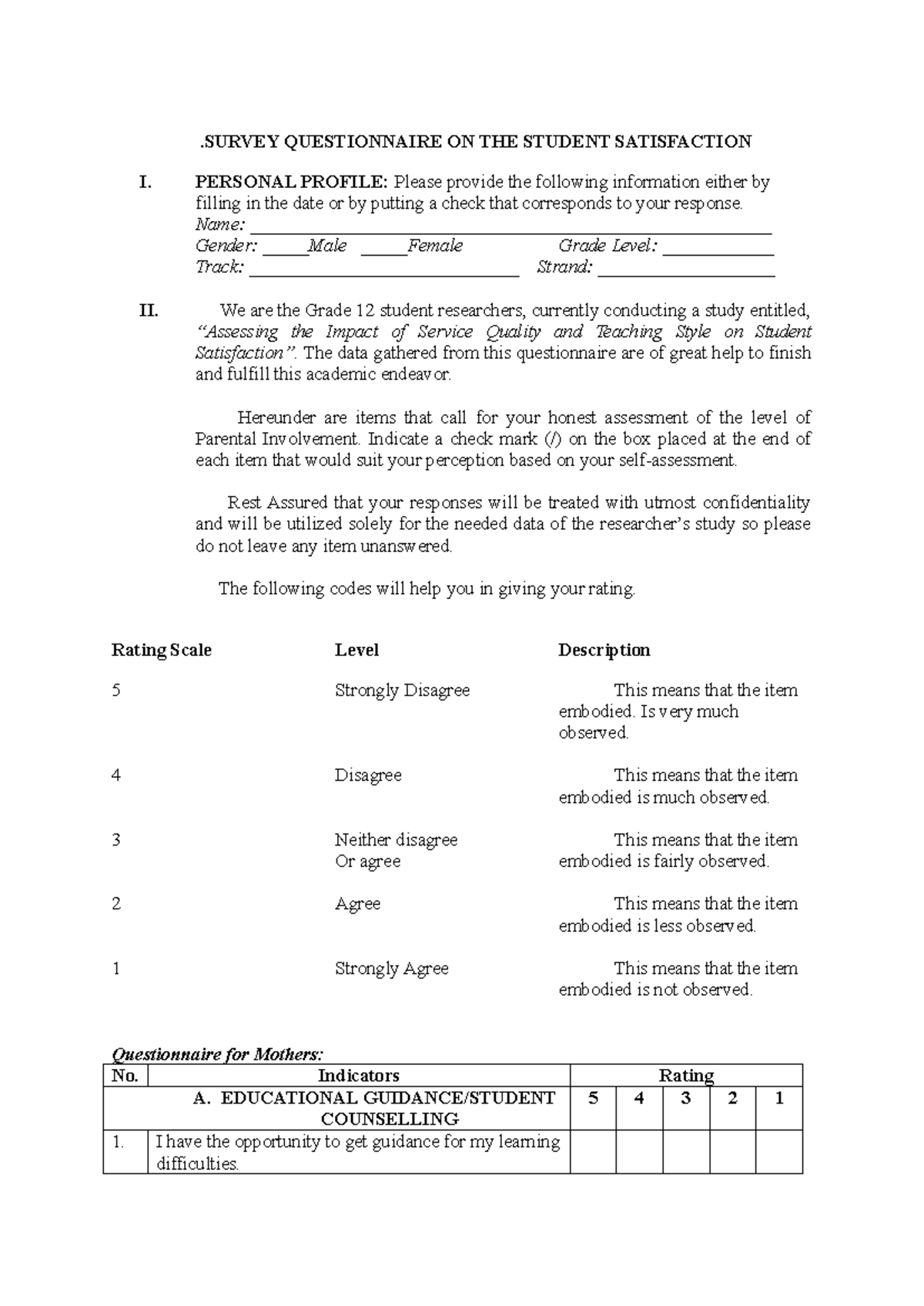Final Research Instrument 01 14 2024 - .SURVEY QUESTIONNAIRE ON THE ...