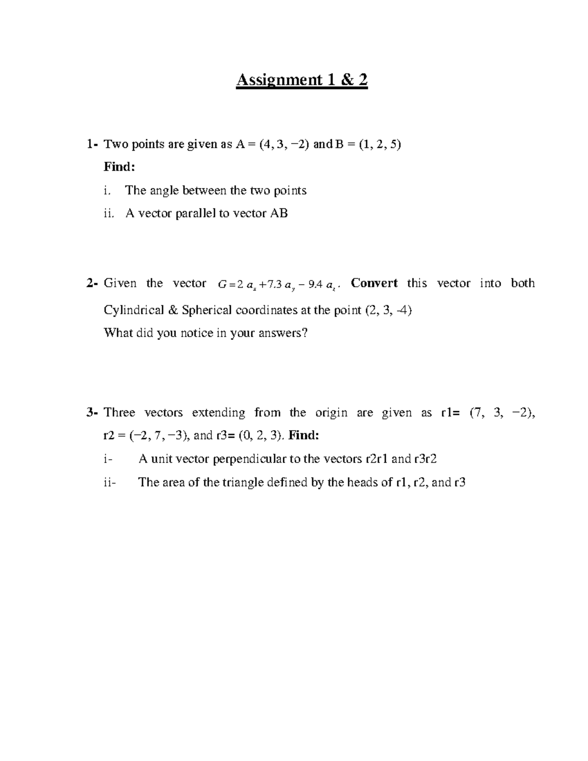 SHEET2 Uniform charge distribution - Assignment 1 & 2 1- Two points are ...