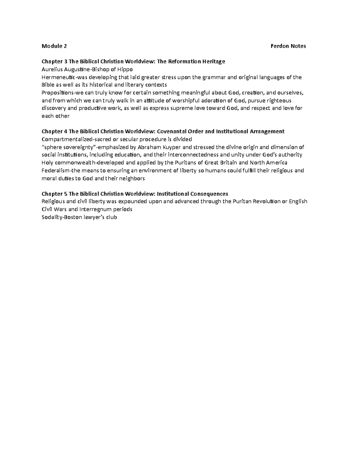 Module 2 Ferdon Notes - Module 2 Ferdon Notes Chapter 3 The Biblical ...