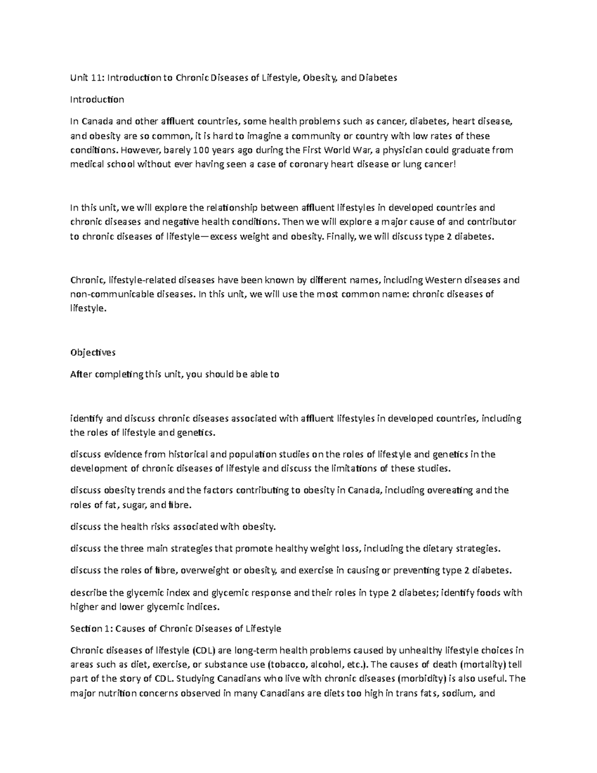 Unit 11 - Summary - Unit 11: Introduction to Chronic Diseases of ...