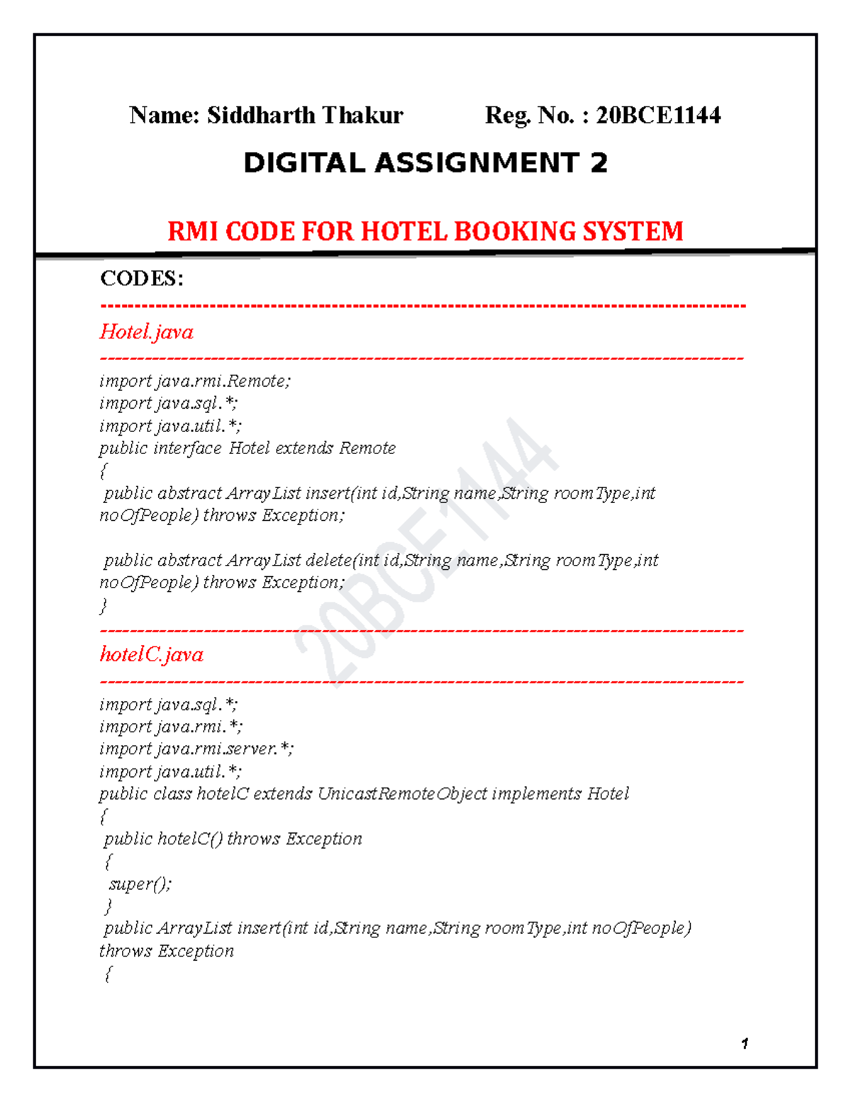 20BCE1144 CSE4001 DA2 - Name: Siddharth Thakur Reg. No. : 20BCE DIGITAL ASSIGNMENT 2 RMI CODE ...