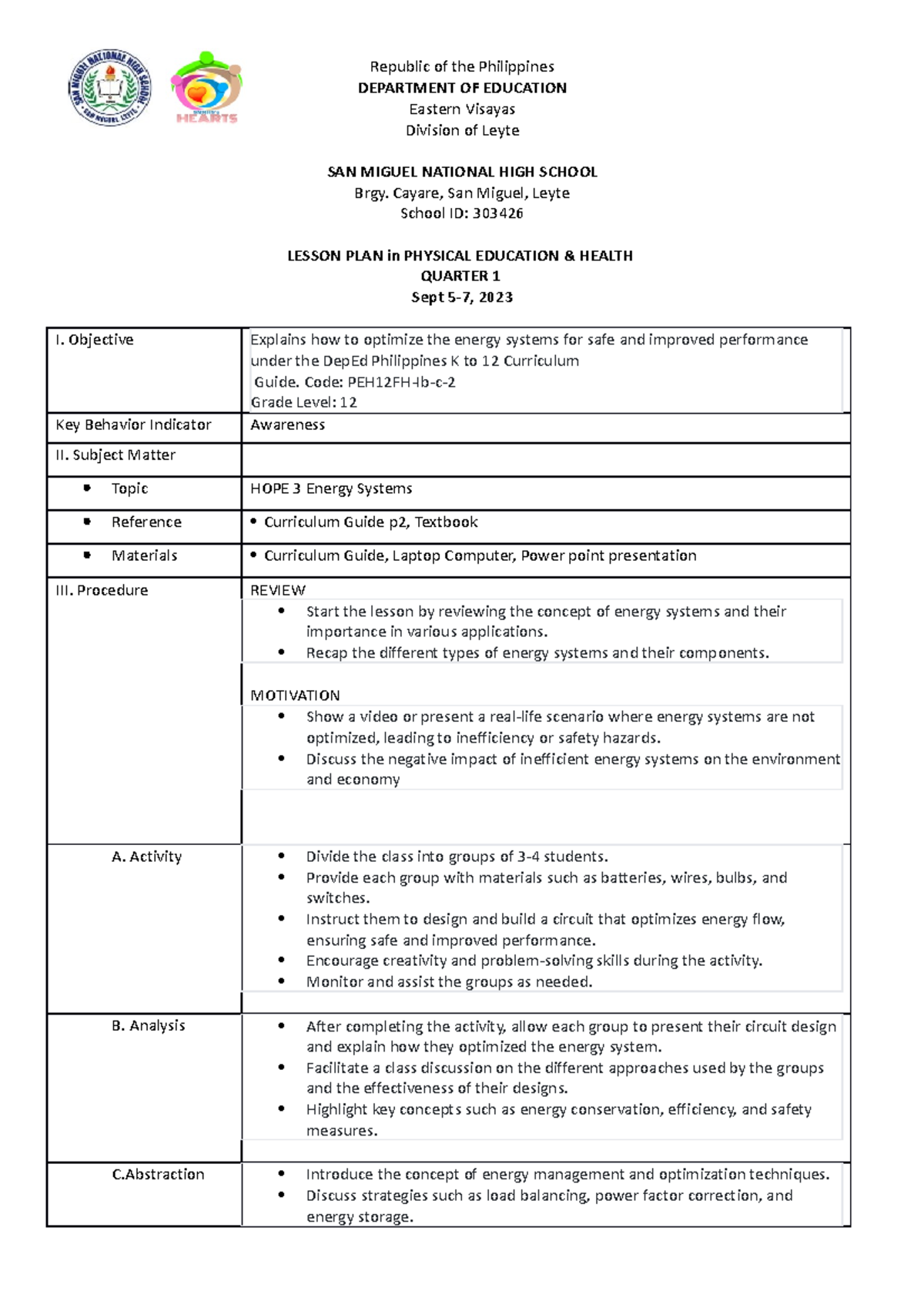 PE12 Lesson 2 - pe and health - Republic of the Philippines DEPARTMENT ...