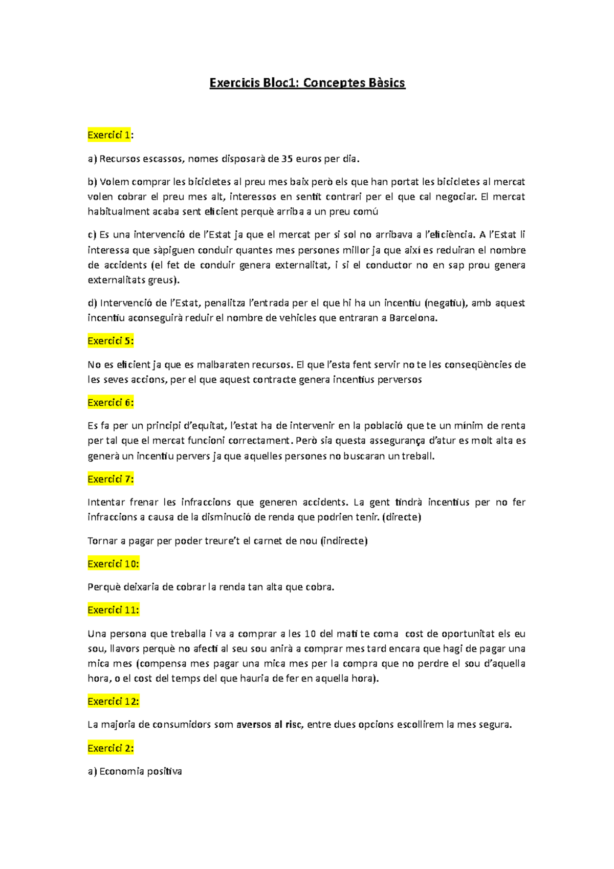 Exercicis Bloc1 - ejercicios microenomia - Exercicis Bloc1: Conceptes ...