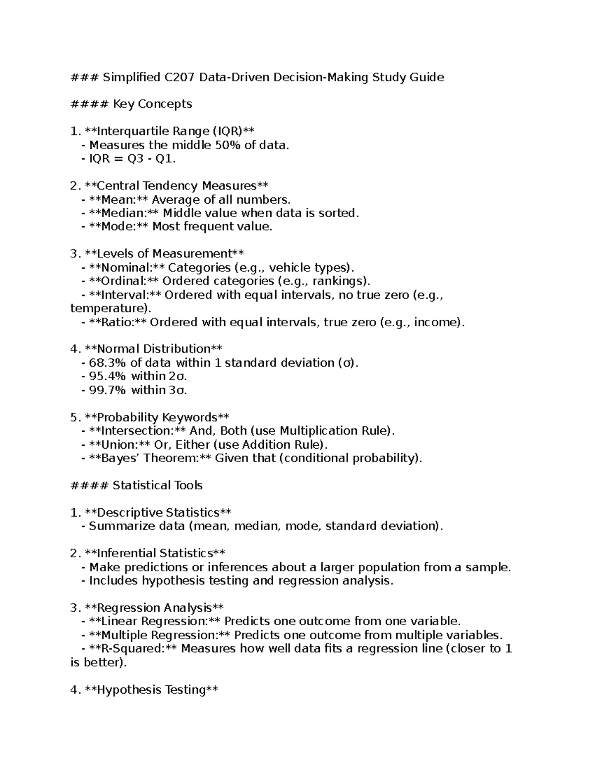 C207 Data-Driven Decision-Making Study Guide Part 2 - Simplified C207 Data-Driven Decision ...