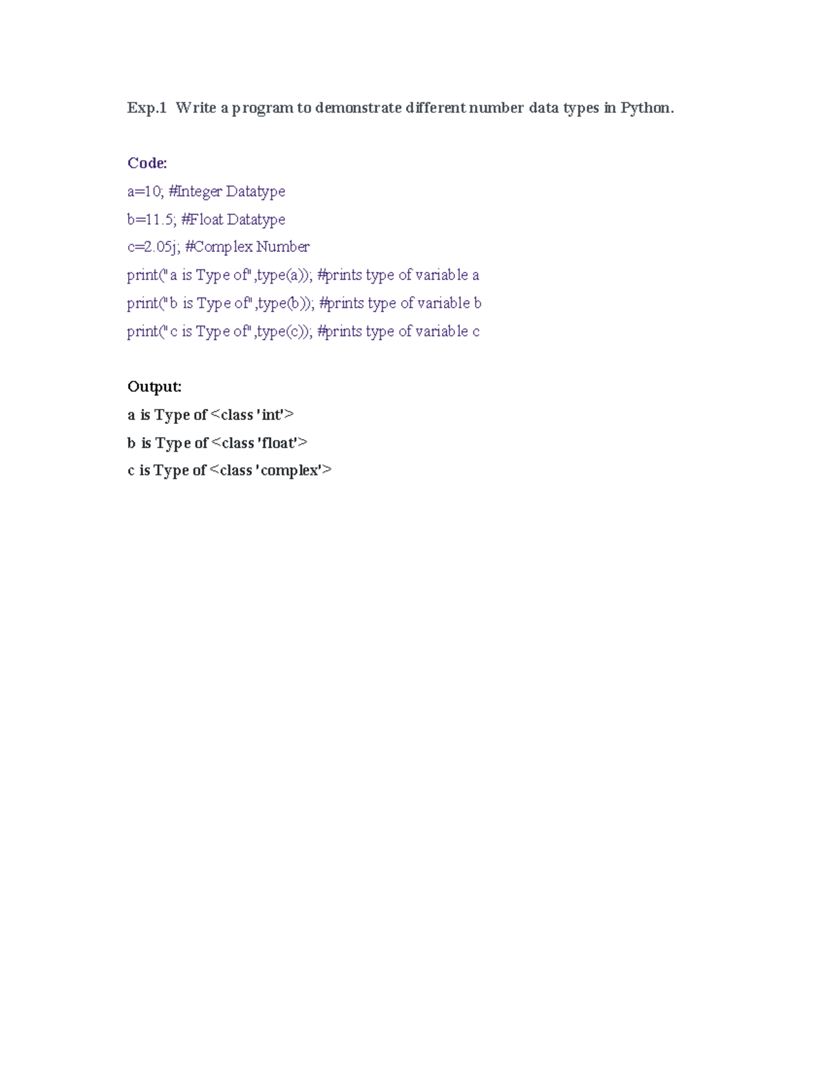 Python - programs - Exp Write a program to demonstrate different number data types in Python ...
