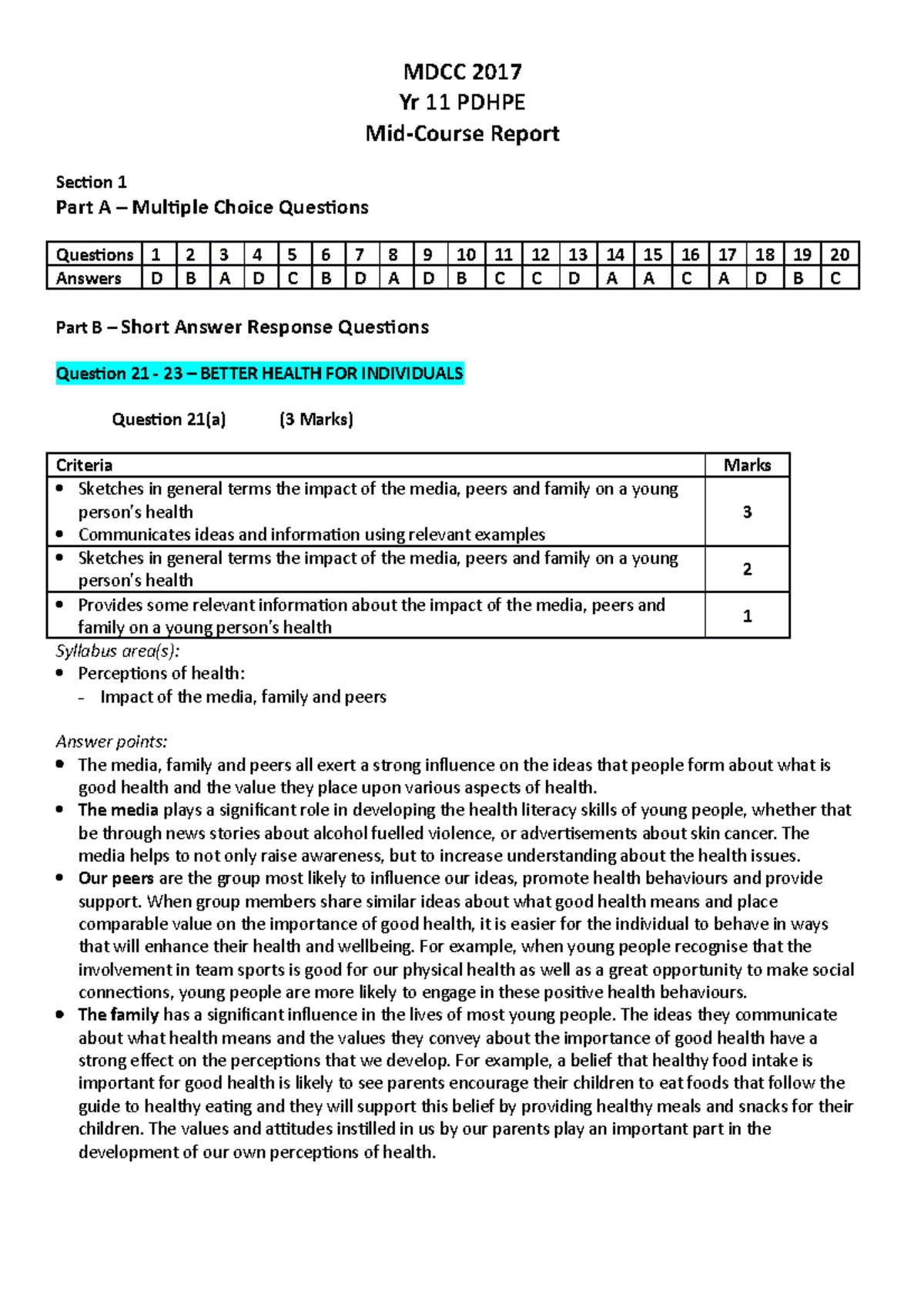 Yr 11 2017 mid course report 1 - MDCC 2017 Yr 11 PDHPE Mid-Course ...