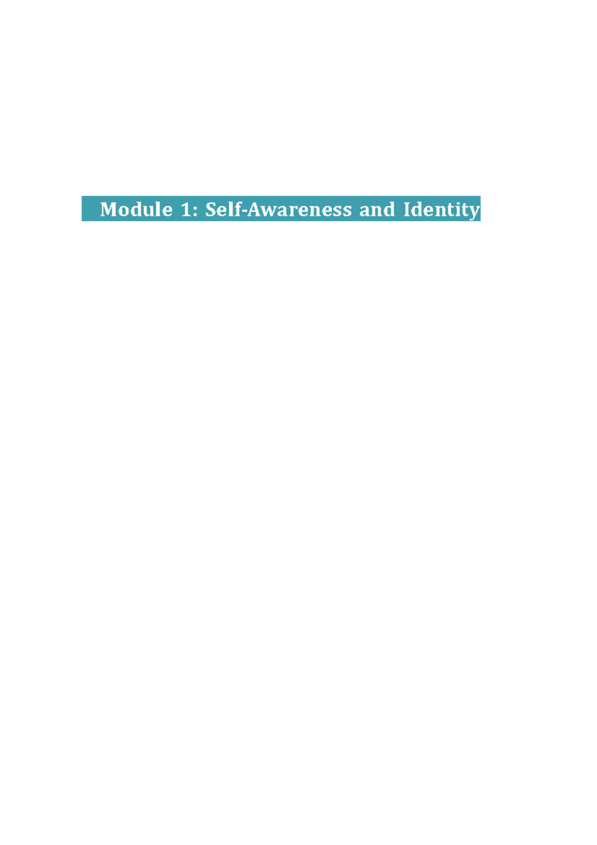 Self-awareness module - Module 1: Self-Awareness and Identity 3-R ...