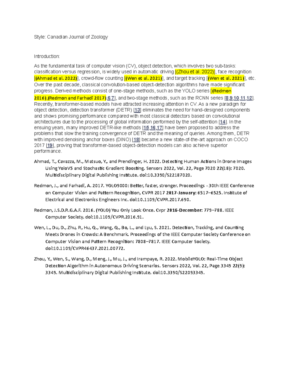 Mendeley Assignment - Style: Canadian Journal of Zoology Introduction ...