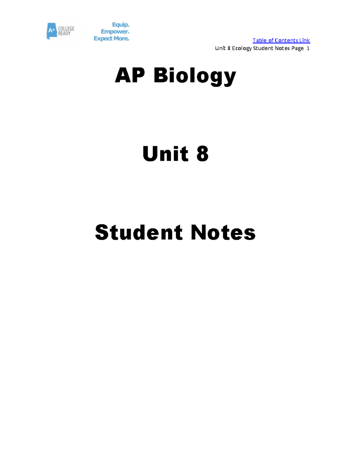 Unit+8+Student+Notes - Unit 8 Ecology Student Notes Page 1 AP Biology ...