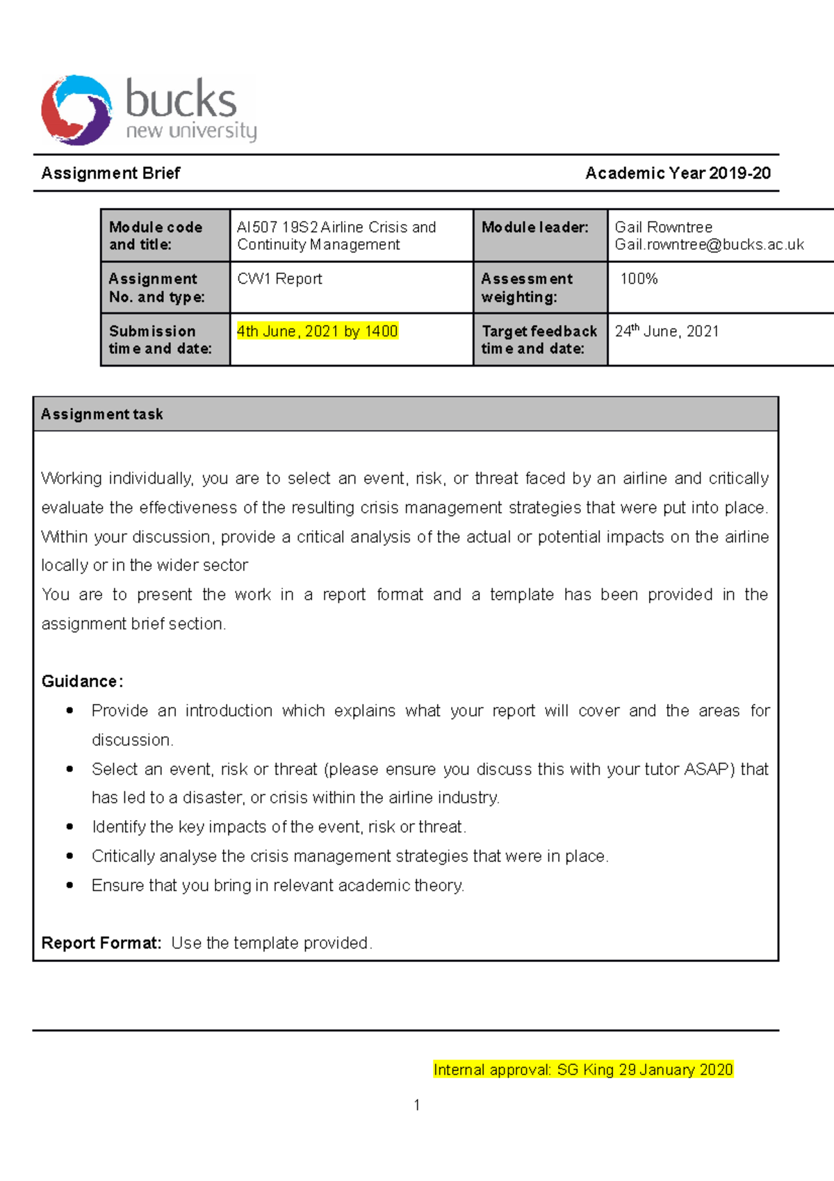 AI50720 S2 CW1 I - Details of coursework - Assignment Brief Academic ...