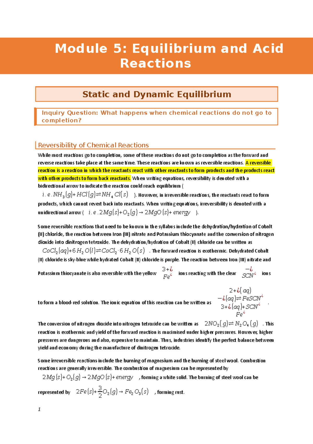 General Notes - Chemistry (Equilibria and Acid Base) - Module 5 ...