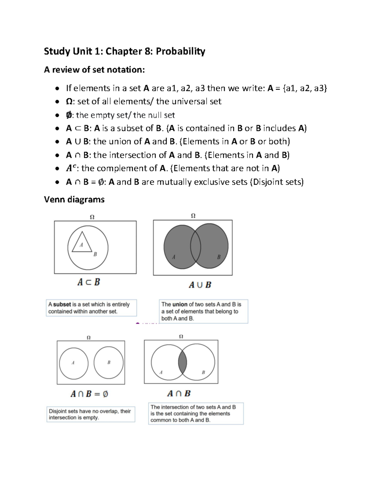 Chapter 8 Probability - Study Unit 1: Chapter 8: Probability A review ...