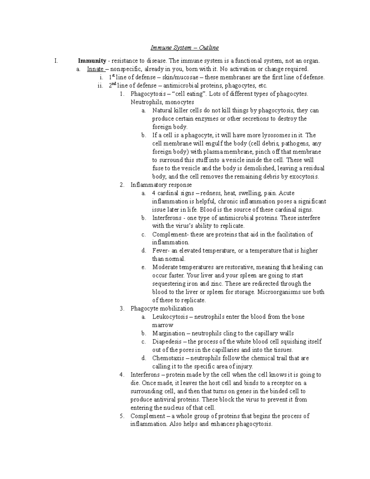 Immune System - Outline - Immune System – Outline I. Immunity ...