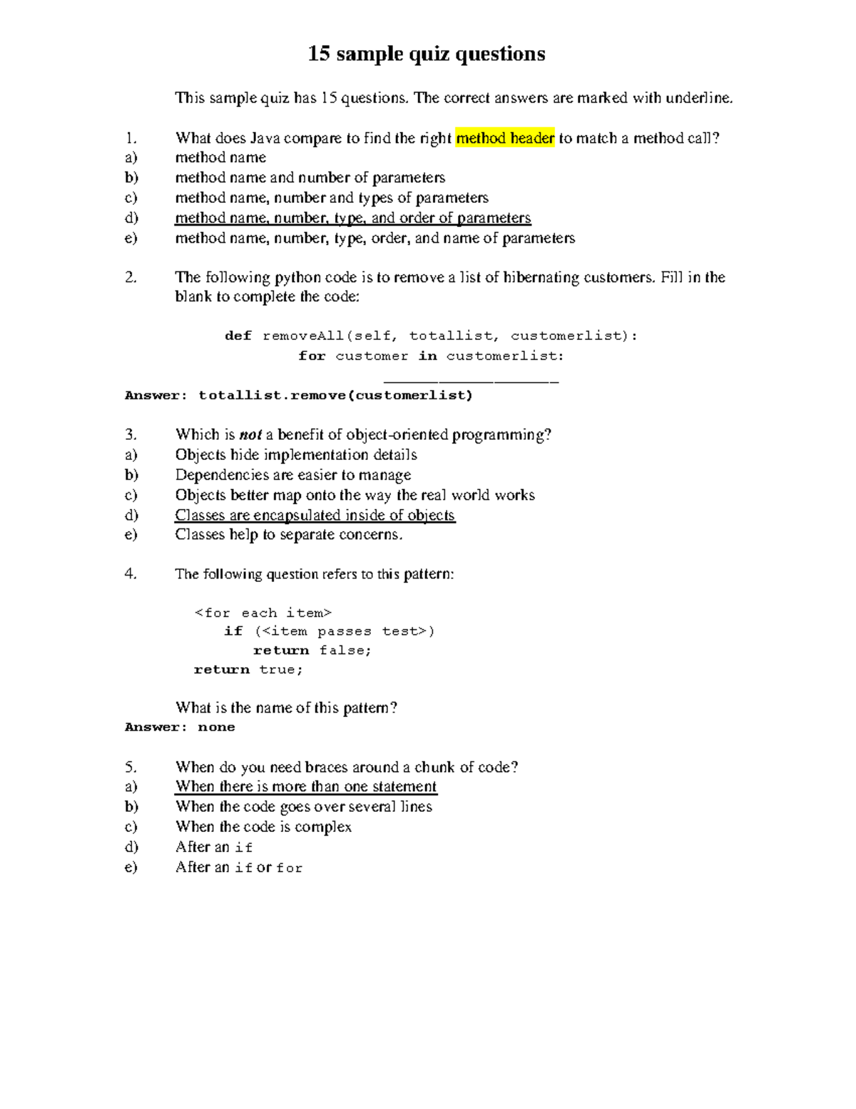 2023 sample quiz - 15 sample quiz questions This sample quiz has 15 ...