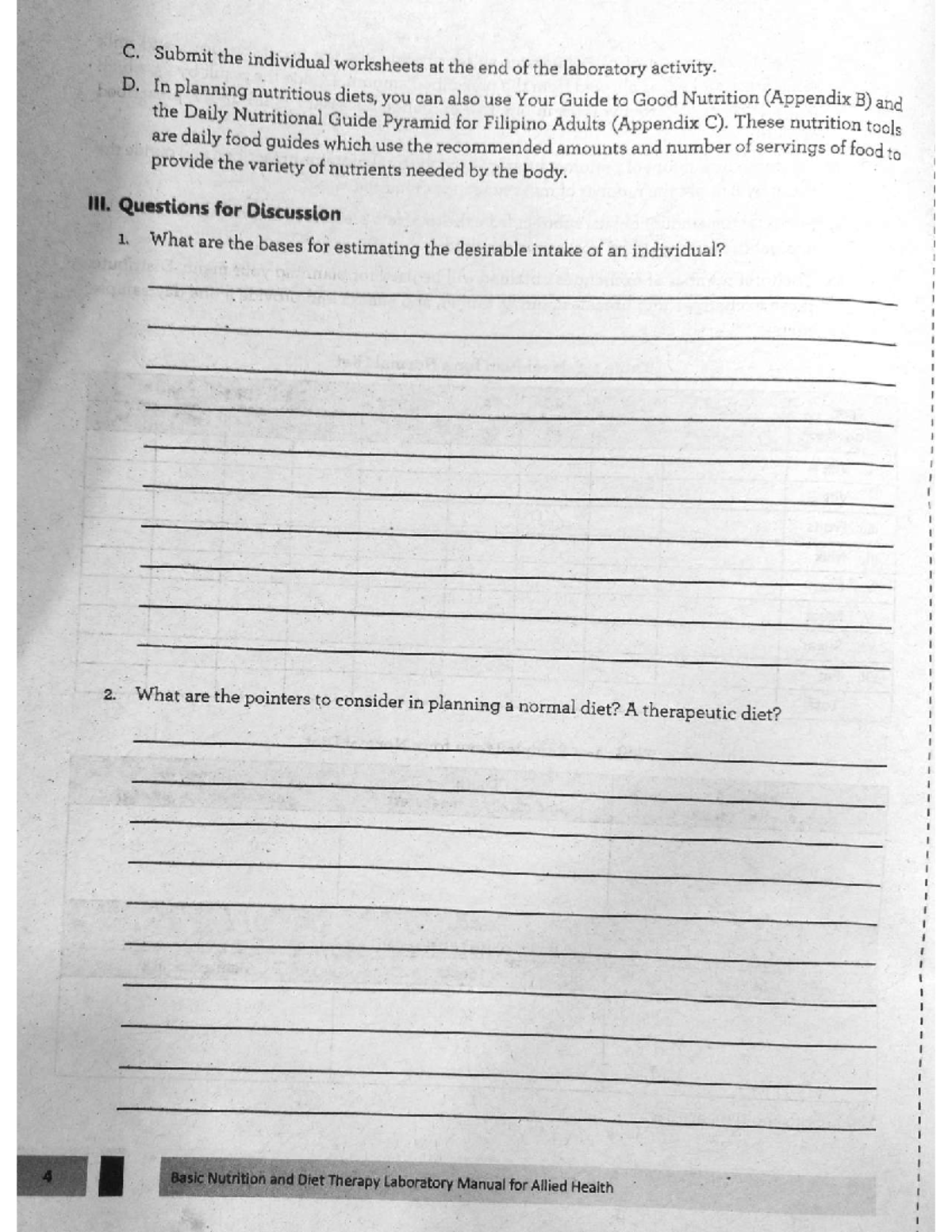 Nutri LAB Exercise 1 1 - Meal plan - C. Submit the individual ...