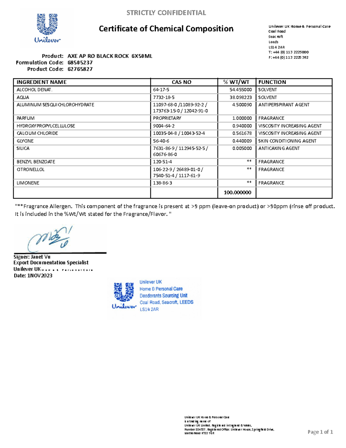 EU2301639 CHEU - hgfcfjcgchg - Certificate of Chemical Composition ...