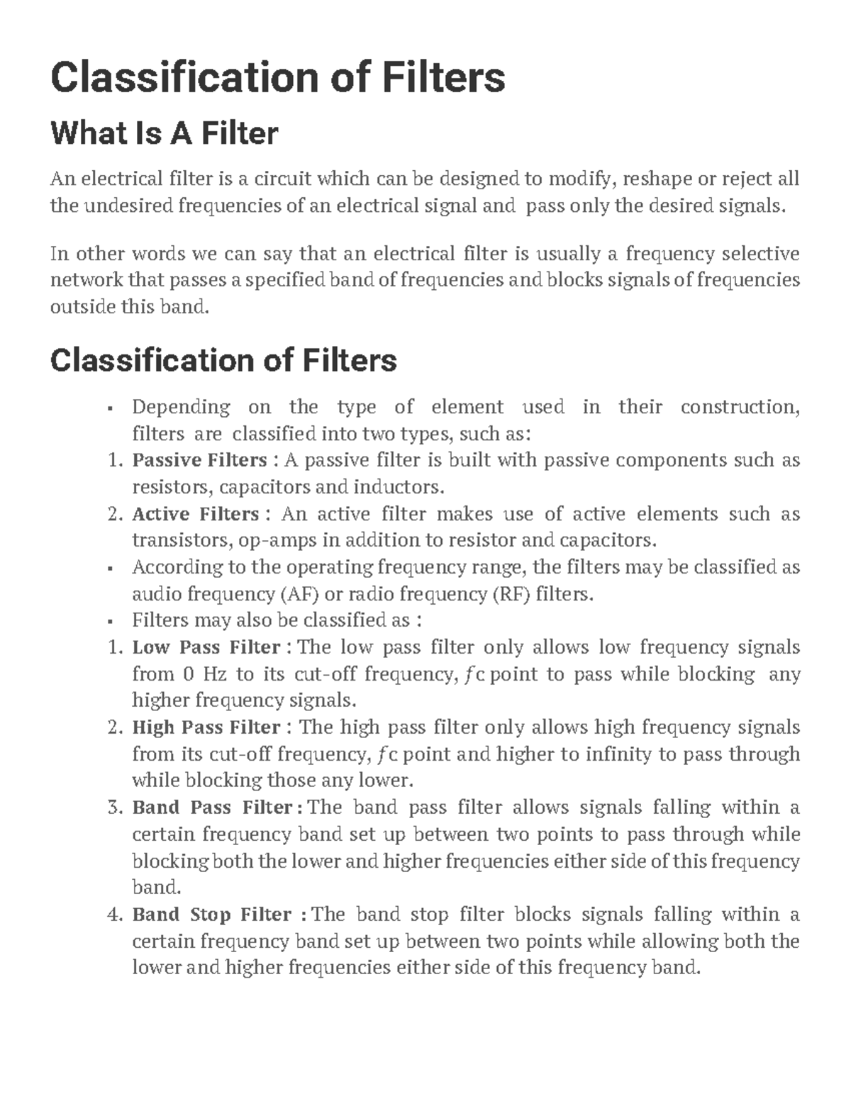 Classification OF Filters - Classification of Filters What Is A Filter ...