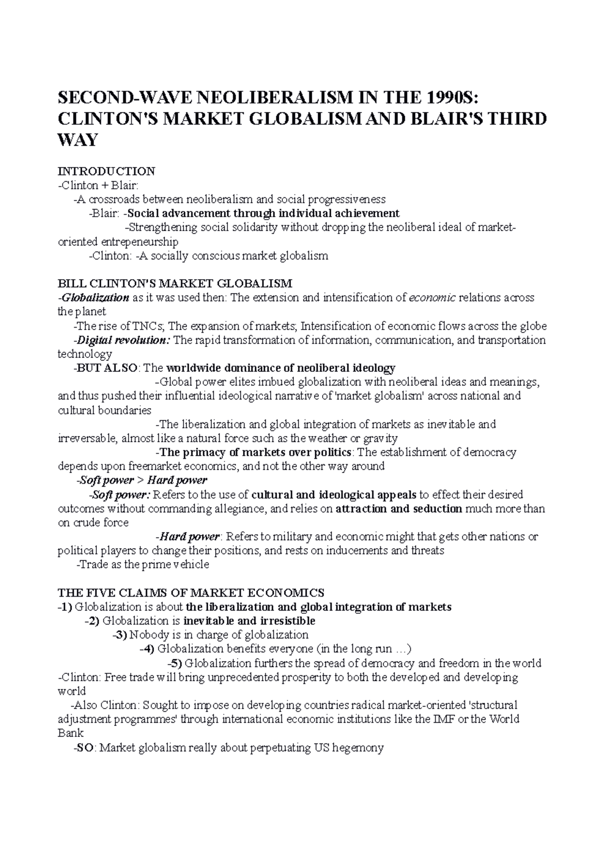 SECOND-WAVE NEOLIBERALISM IN THE 1990S: CLINTON'S MARKET GLOBALISM AND ...