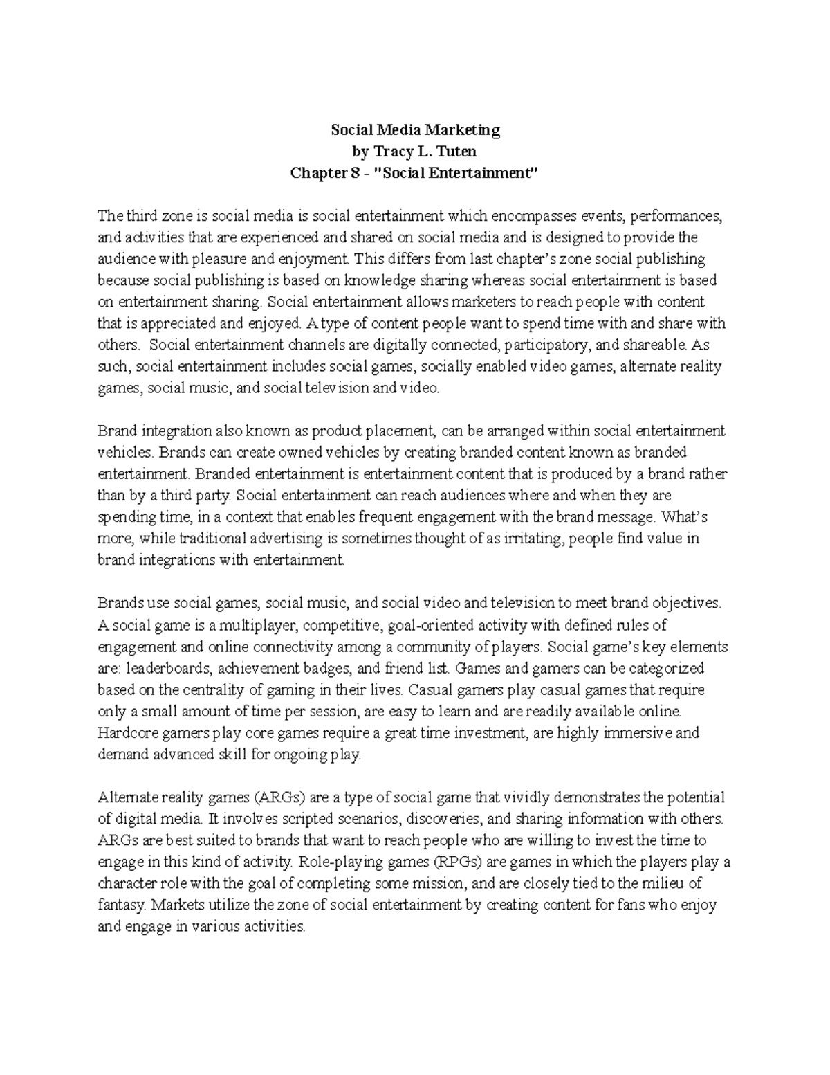 Chapter 8 - Social Entertainment - Social Media Marketing by Tracy L ...