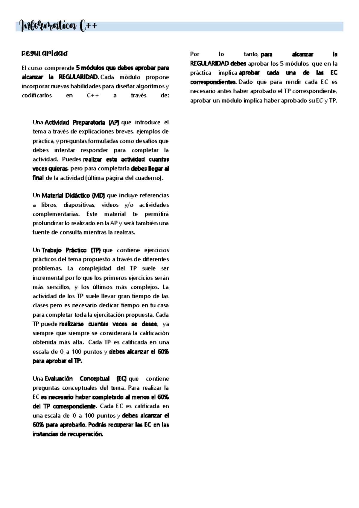 Apunte módulo operaciones. - Regularidad El curso comprende 5 módulos ...