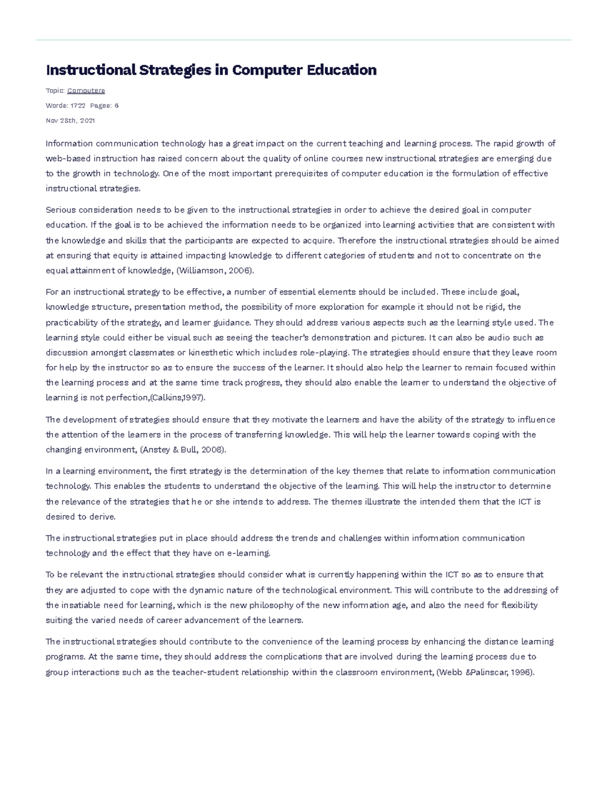 Instructional Strategies in Computer Education Free Essay Example - Instructional Strategies in ...