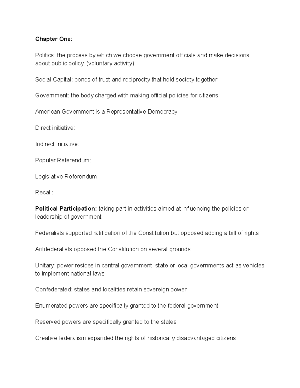 American Government Notes - Chapter One: Politics: the process by which ...
