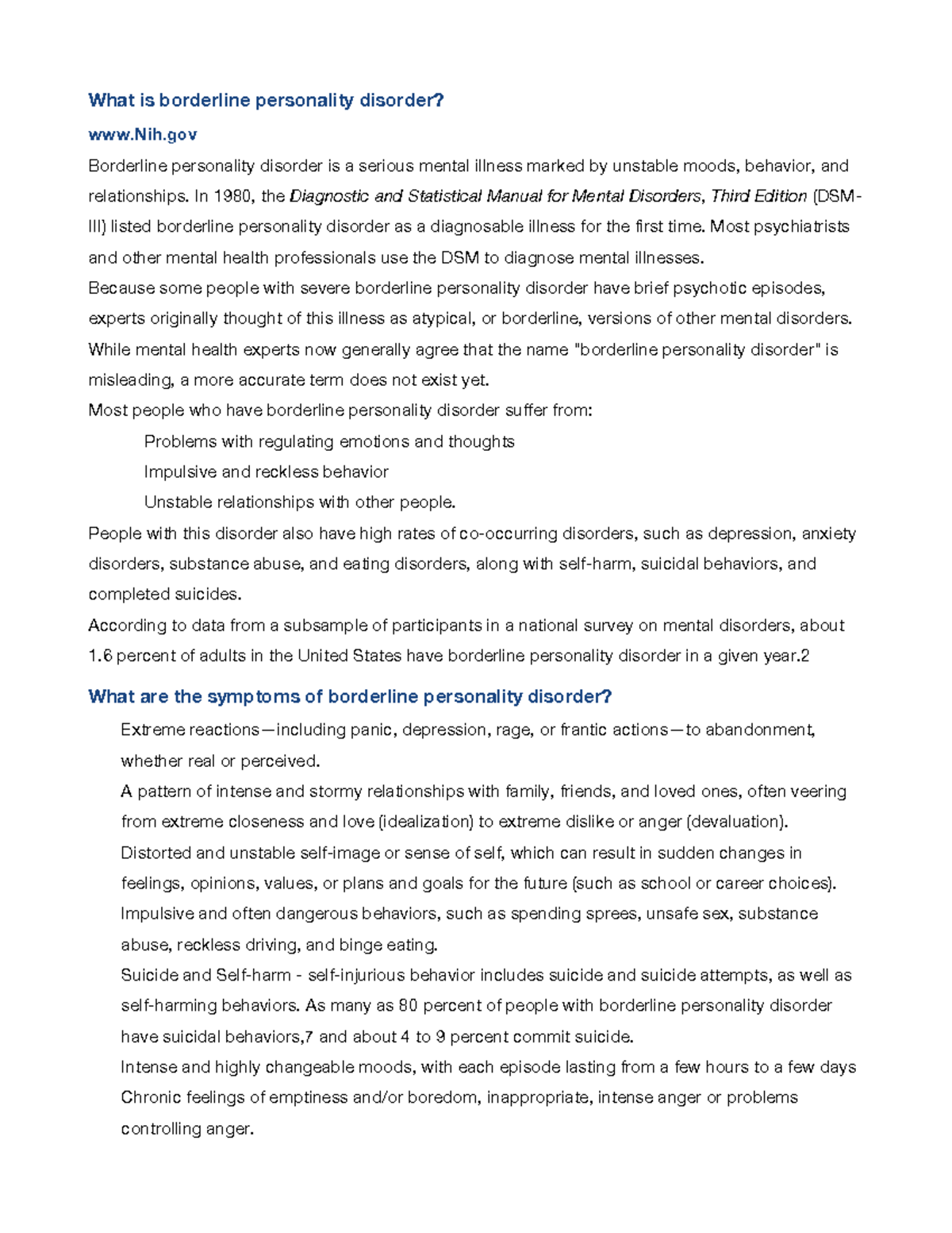 Borderline personality disorder article - What is borderline ...