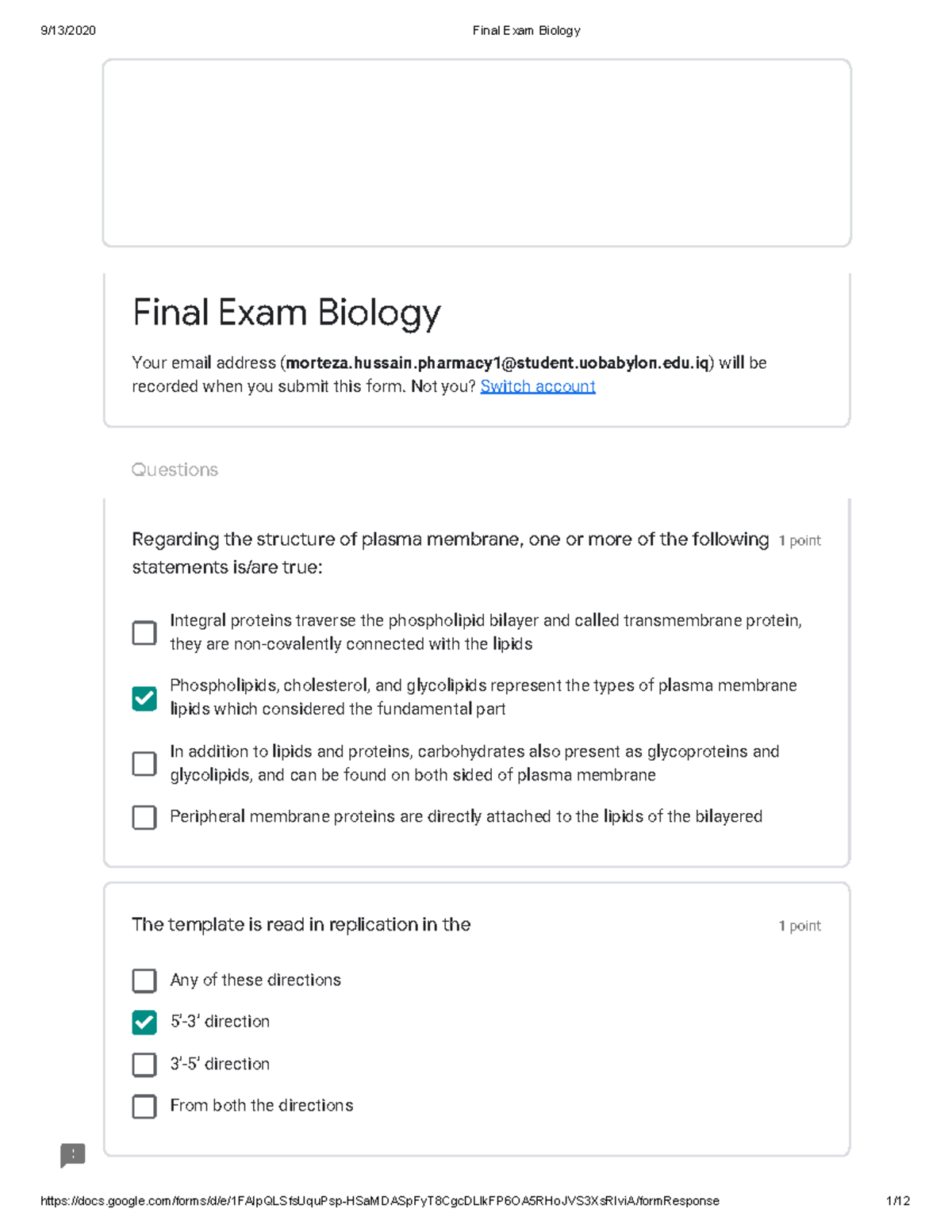 Final Exam Biology 2 - Pharmaceutical Organic Chemistry III - Questions ...