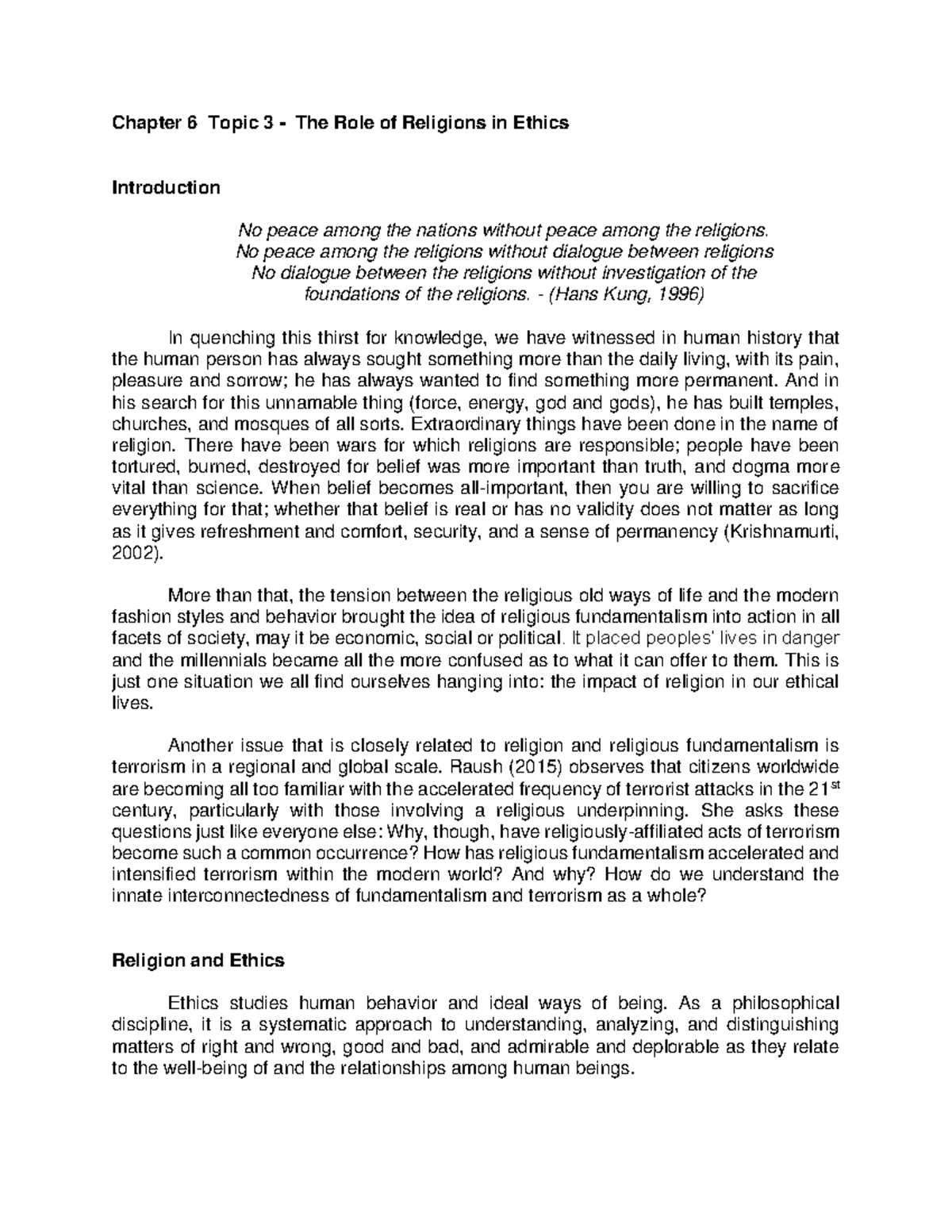 GEC 7 (Chapter 6 Topic 3 - The Role of Religions in Ethics) - Chapter 6 ...