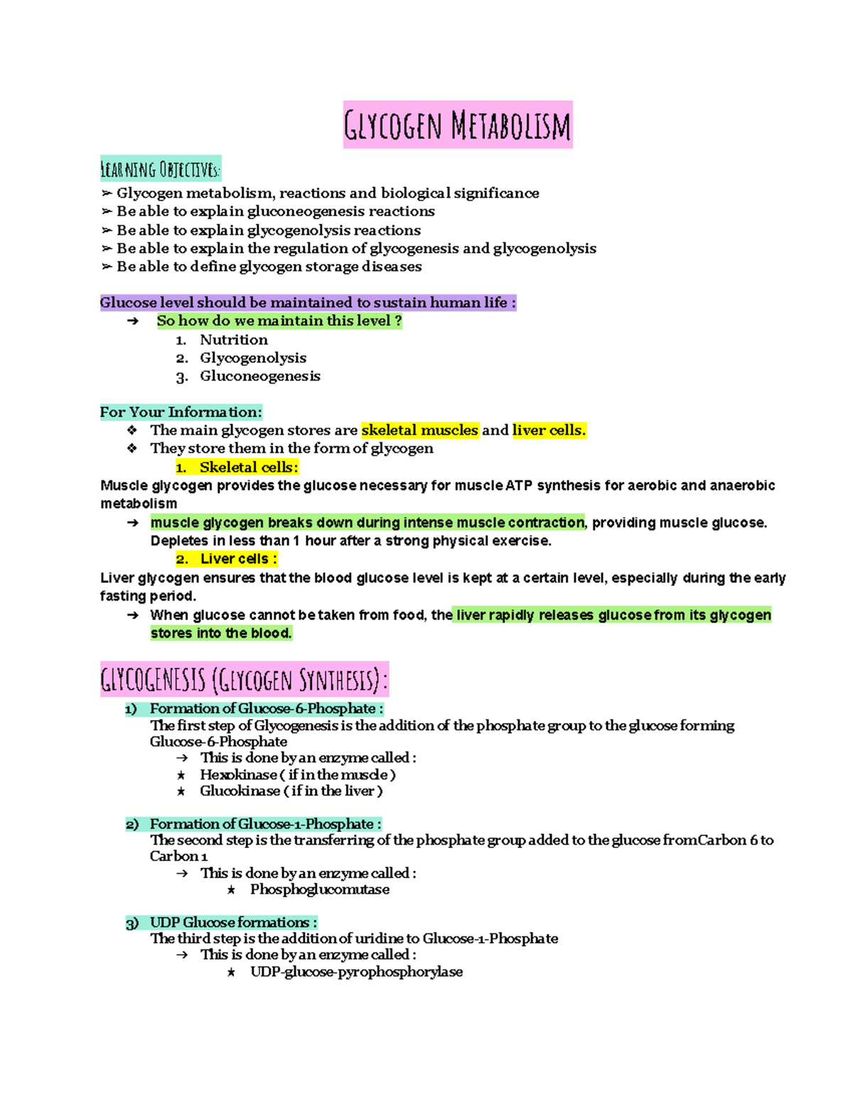 Glycogen Metabolism - Includes everything you need regarding notes ...