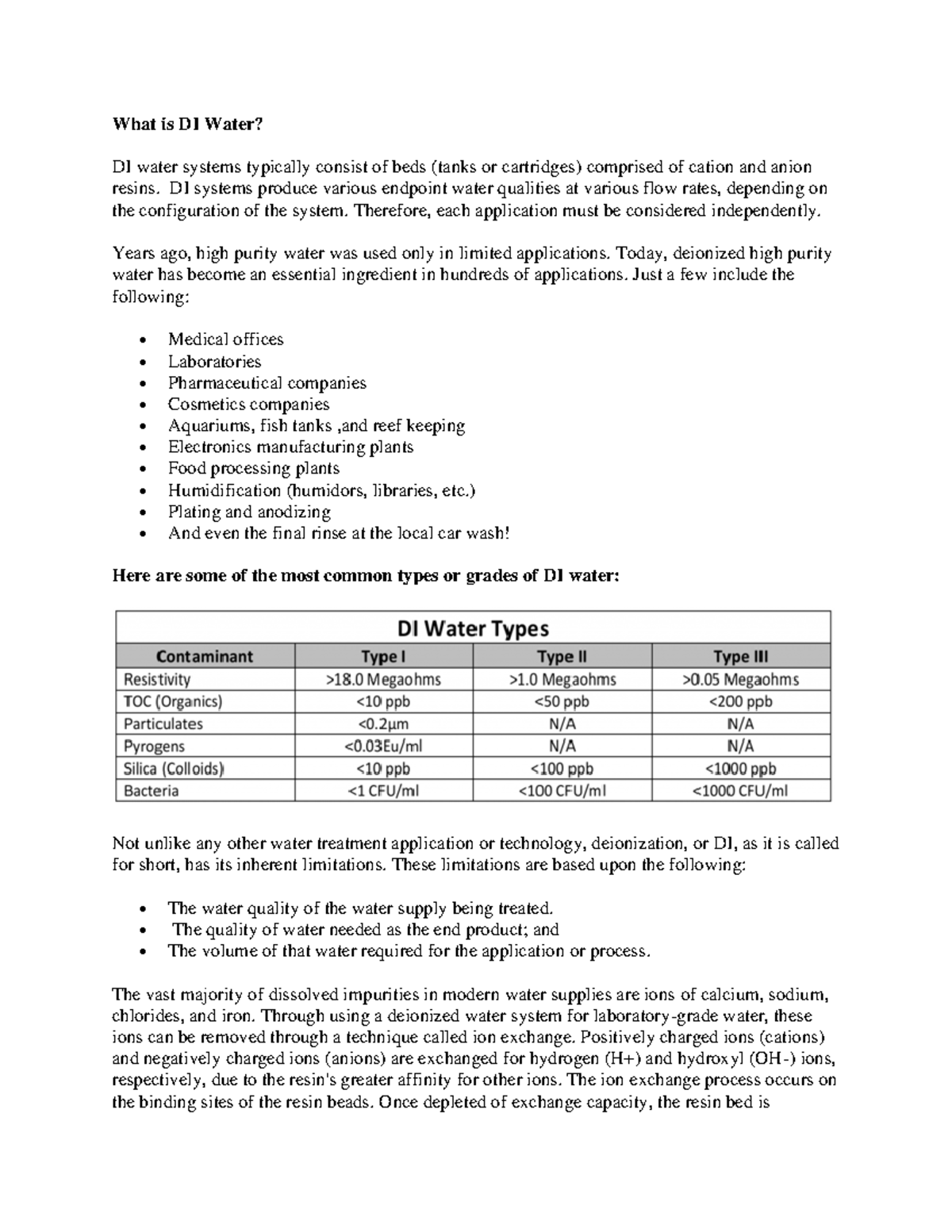 Exp3 - What is DI Water - lab - What is DI Water? DI water systems ...