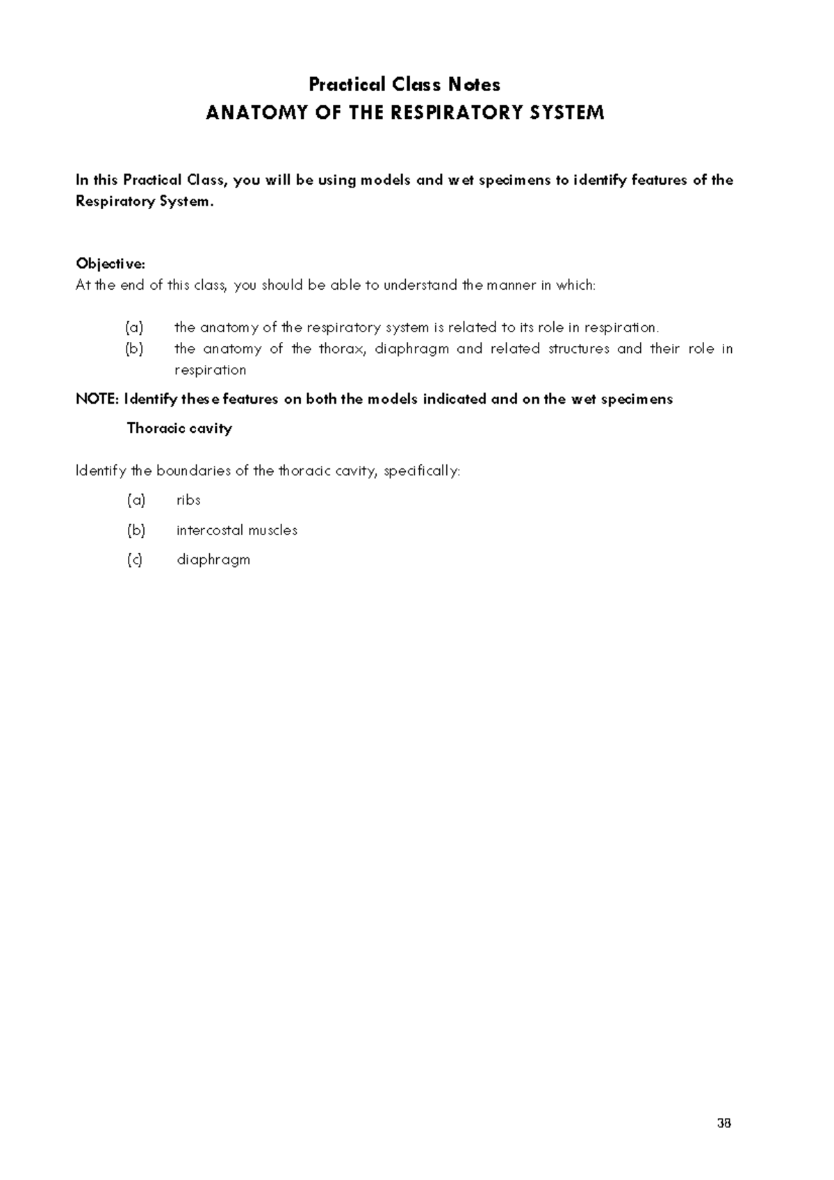 Resp anatomy practical - Practical Class Notes ANATOMY OF THE ...