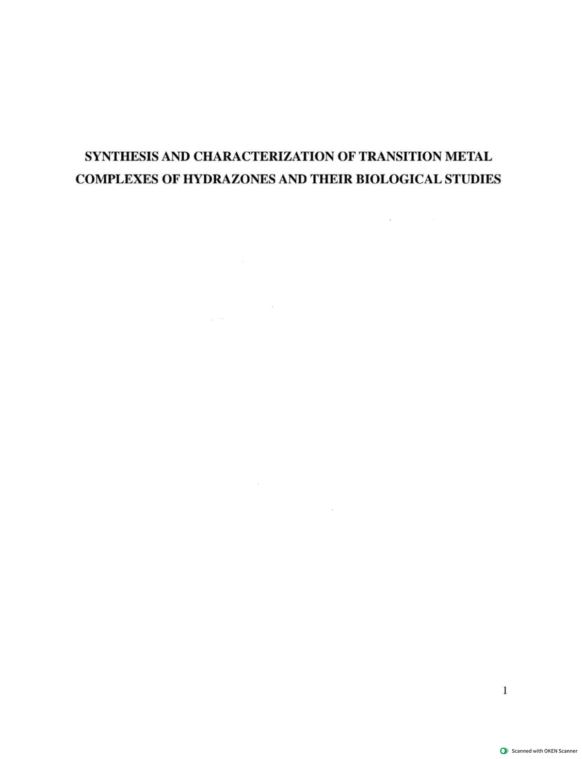 Transition Metal Complexes of Hydrazones - Synthesis of Organic and ...