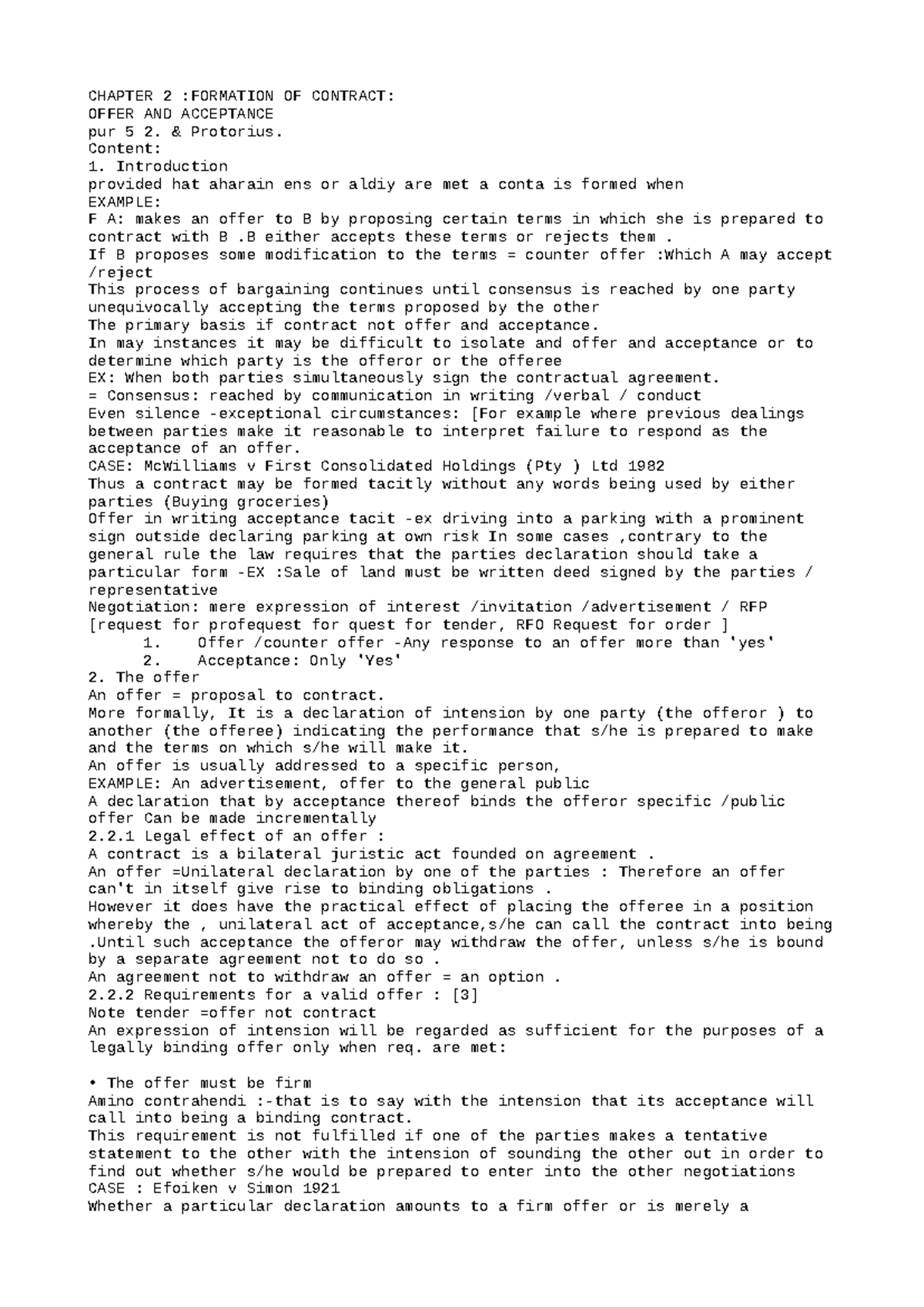 Chapter 2 - Summary Law of Contracts 211 - CHAPTER 2 :FORMATION OF CONTRACT: OFFER AND ...