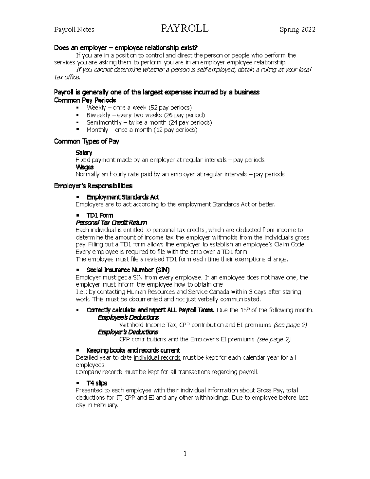 Payroll notes 2022 - hdd - Payroll Notes PAYROLL Spring 2022 Does an ...