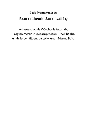 Samenvatting Basis programmeren: Compleet, - WEB 4 Basis Programmeren Object Een object bestaat ...