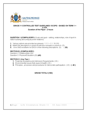 Gr 11 p.sciences memo test - TSHWANE WEST DISTRICT (D15) MARKS : 100 ...