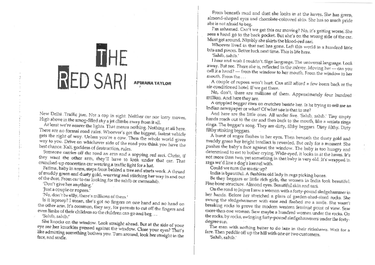 The Red Sari Apirana Taylor - English - Studocu