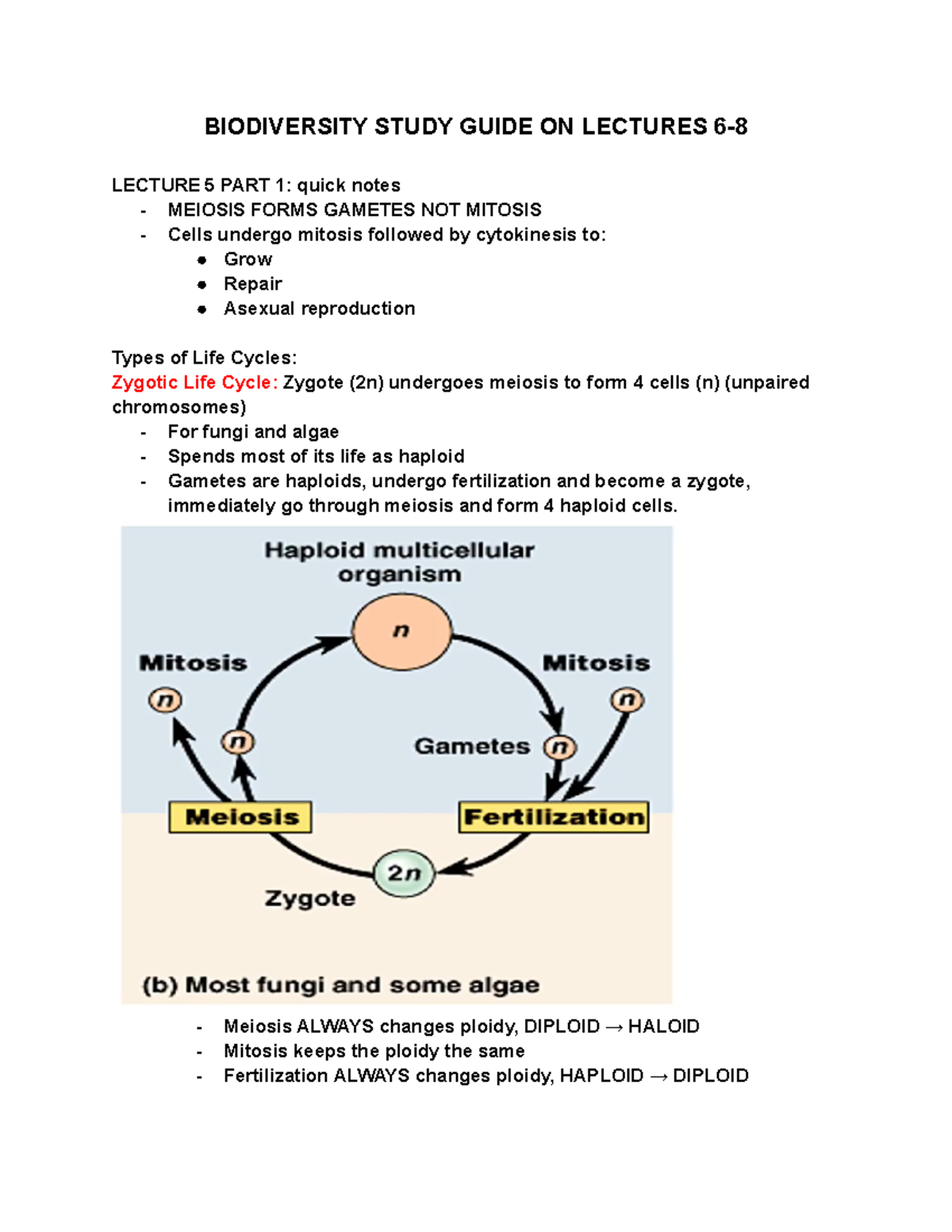 Biodiversity Study Guide Lecture 6-8 - BIODIVERSITY STUDY GUIDE ON LECTURES 6- LECTURE 5 PART 1 ...