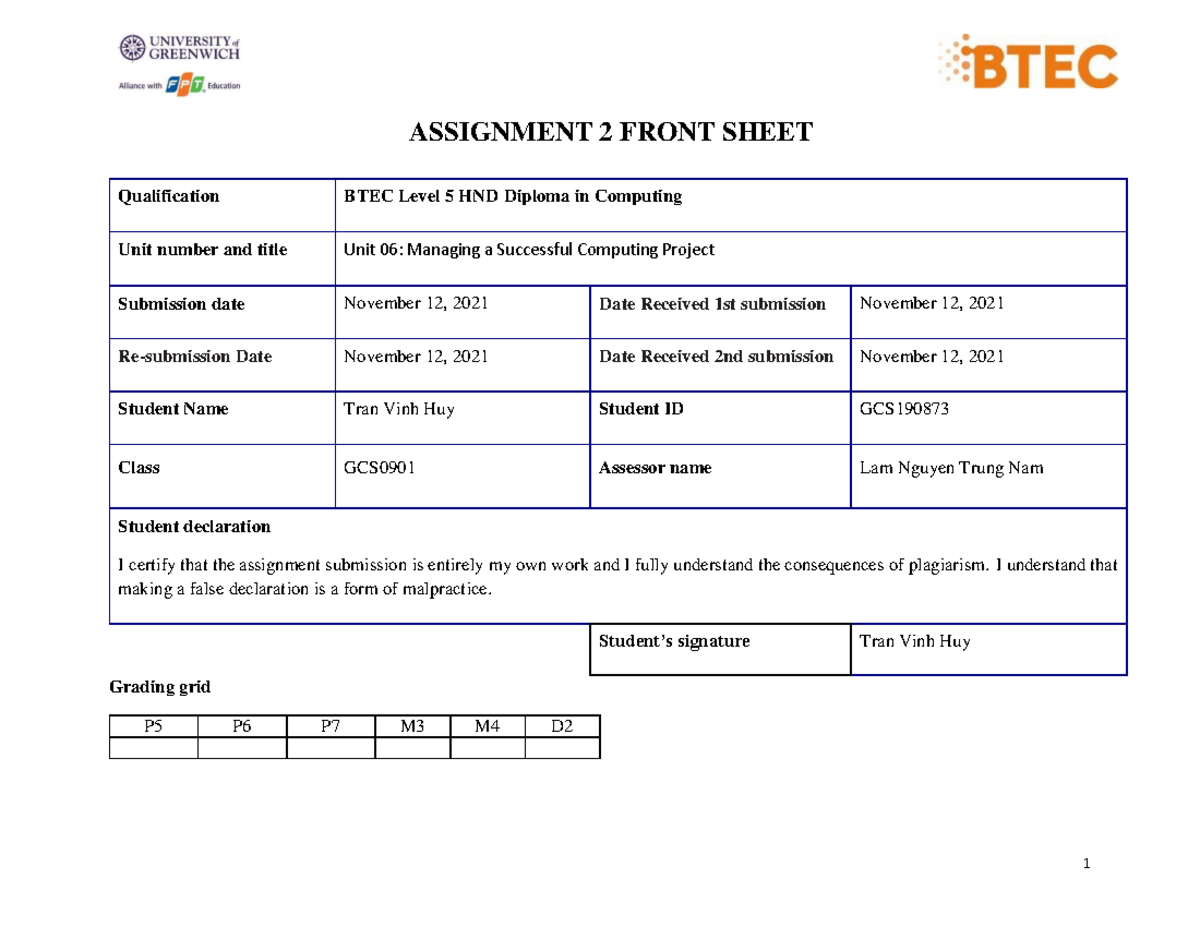 1625 GCS190873 Tran Vinh Huy Assignment 2 - ASSIGNMENT 2 FRONT SHEET ...