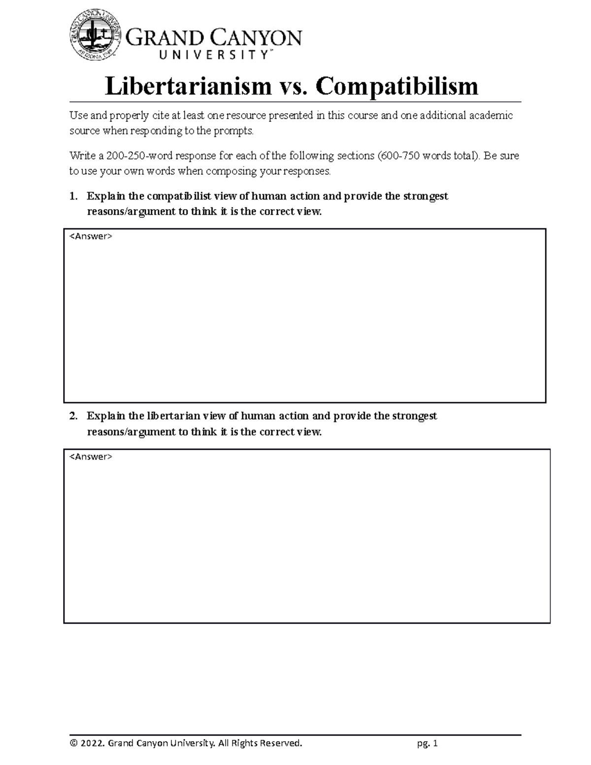 PHI 103 RS T5Libertarianism Compatibilism Worksheet - Libertarianism vs ...