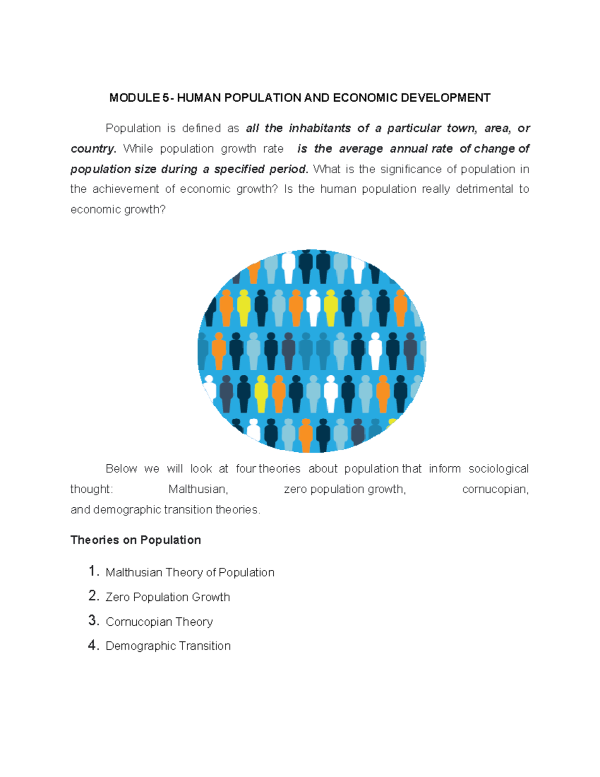 BE 3 ECO DEV - Module 5 - MODULE 5- HUMAN POPULATION AND ECONOMIC ...