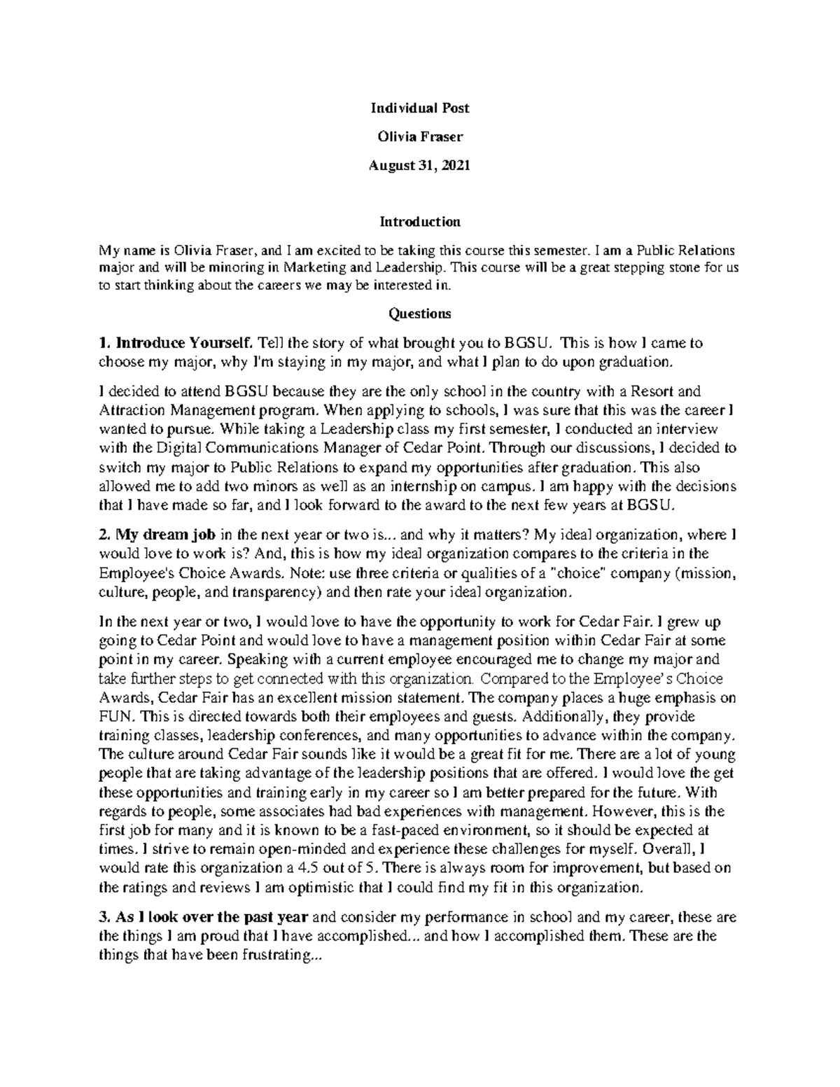 MGMT 3050 STA Post - Principles of Management - Individual Post Olivia ...