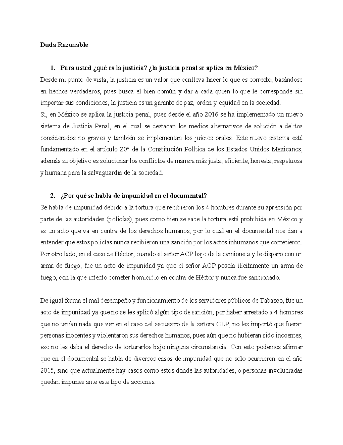 Duda Razonable Introducción - Duda Razonable 1. Para usted ¿qué es la ...