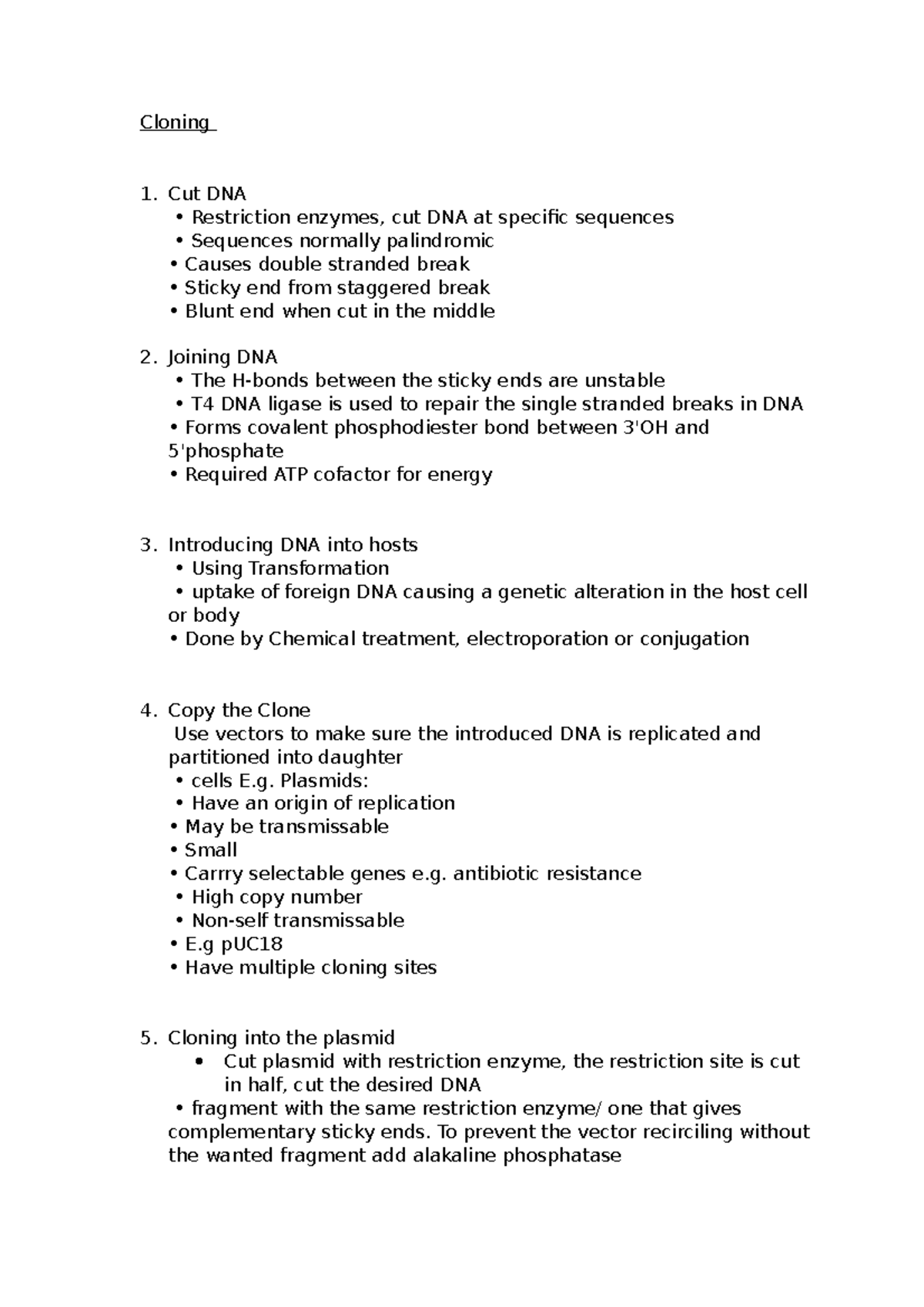 Cloning - Summary notes - Cloning Cut DNA Restriction enzymes, cut DNA ...