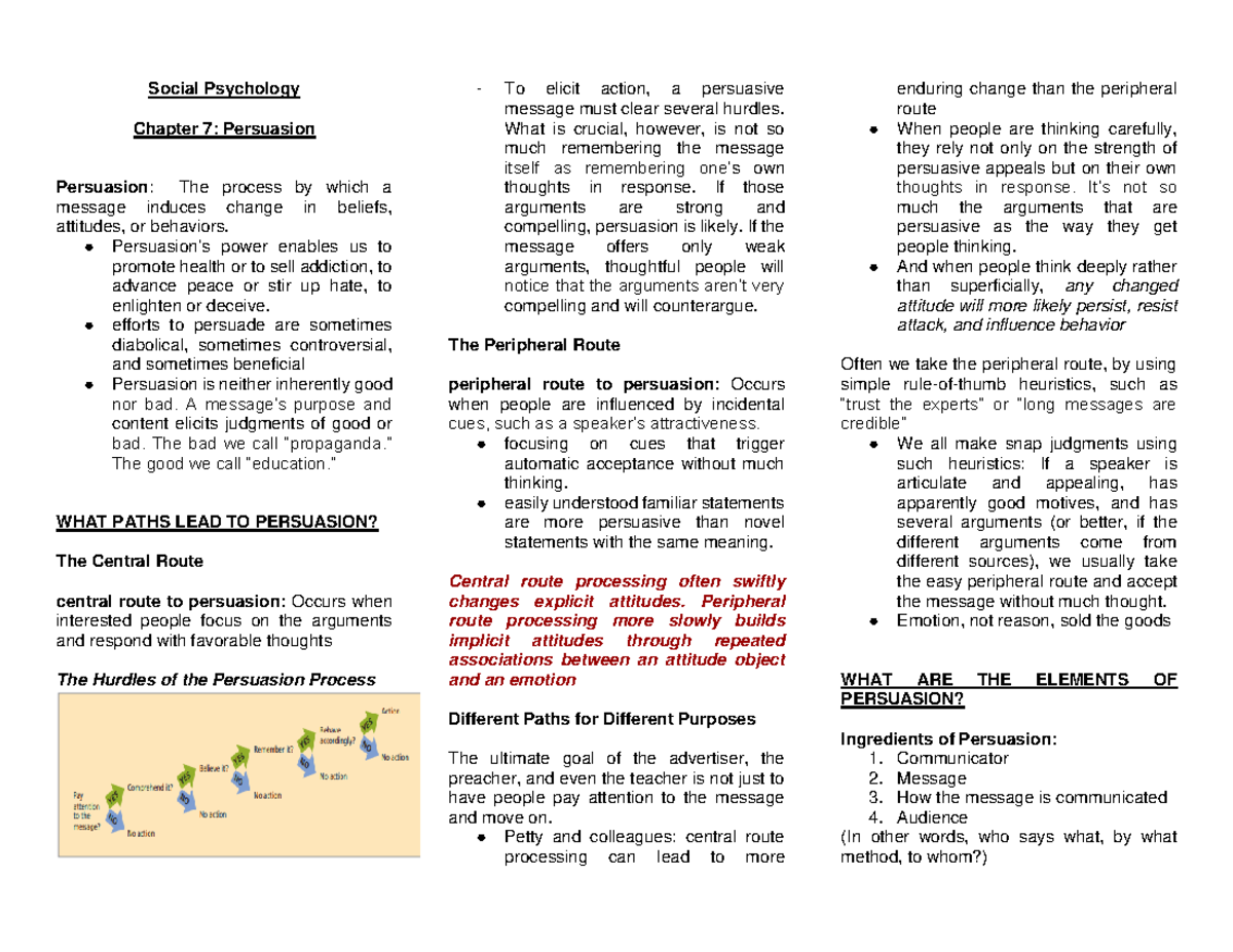 Socpsy Chapter 7 - Notes - Social Psychology Chapter 7: Persuasion ...